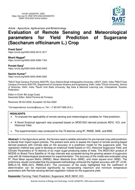 Pdf Evaluation Of Remote Sensing And Meteorological Parameters For Yield Prediction Of