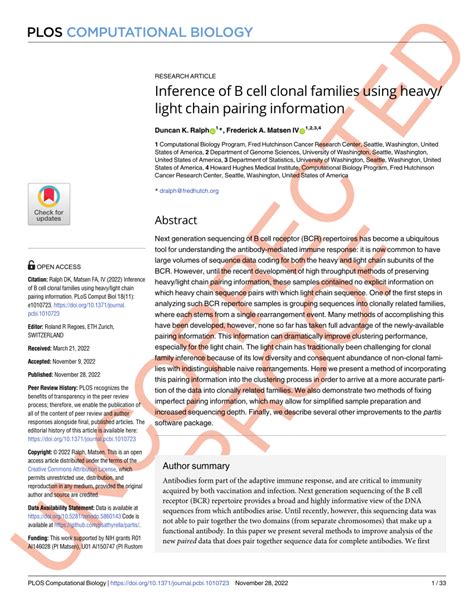 Pdf Inference Of B Cell Clonal Families Using Heavylight Chain Pairing Information
