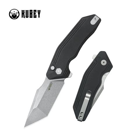Kubey Yokai Folding Knife Black G10 Handle 14c28n Tanto Point Plain