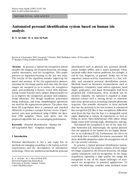 pdf automated personal identification system based on human iris analysis