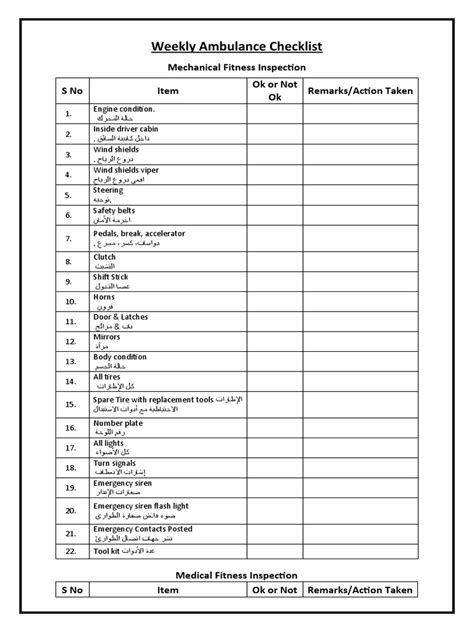 Ambulance Checklist Pdf