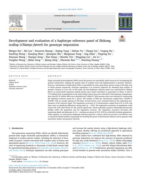 Pdf Development And Evaluation Of A Haplotype Reference Panel Of Zhikong Scallop Chlamys