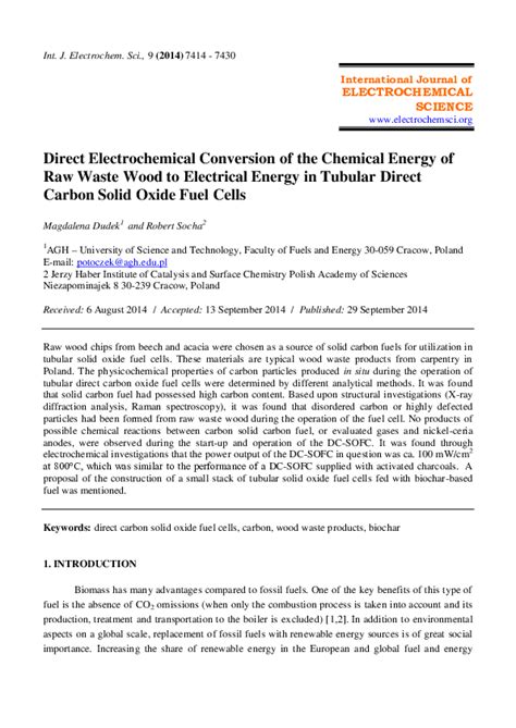 Pdf Direct Electrochemical Conversion Of The Chemical Energy Of Raw