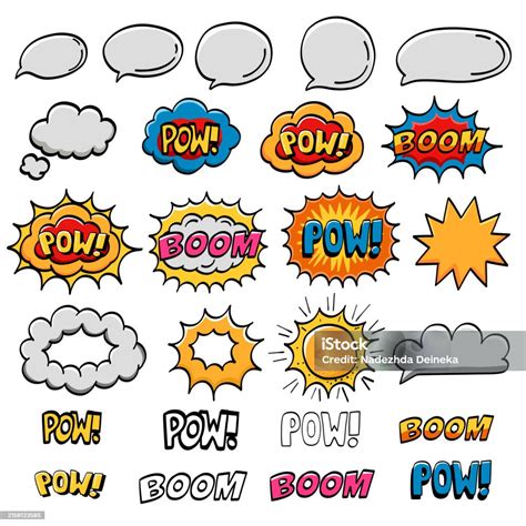 Speech Bubbles Pow Boom Comic Speech Bubbles With Different Emotionshand Drawing Color Vector ...