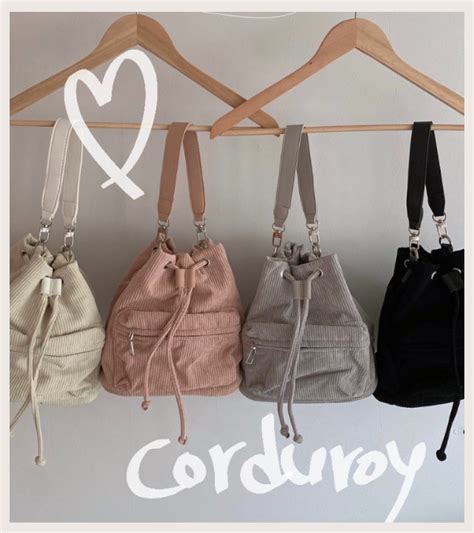 구월오일 크림 버킷 Bag 코듀로이 골덴 조리개 크로스백