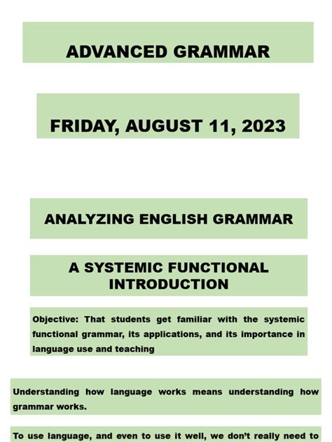 An Introduction To Systemic Functional Grammar Power Point Presentation Presentation Pdf