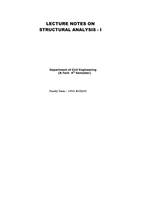 Structural Analysis 1 Lecture Notes On Structural Analysis I Department Of Civil Engineering