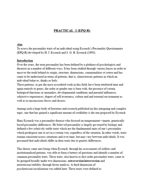 Practical 1 Epq R Pdf Extraversion And Introversion Social