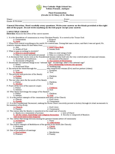 Cle Exam Pdf Eucharist Marriage