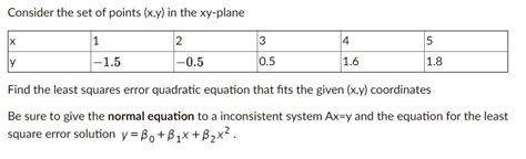 Consider The Set Of Points Xy In The Xy Plane 15 05 05 16 18 Find The Least Squares Error