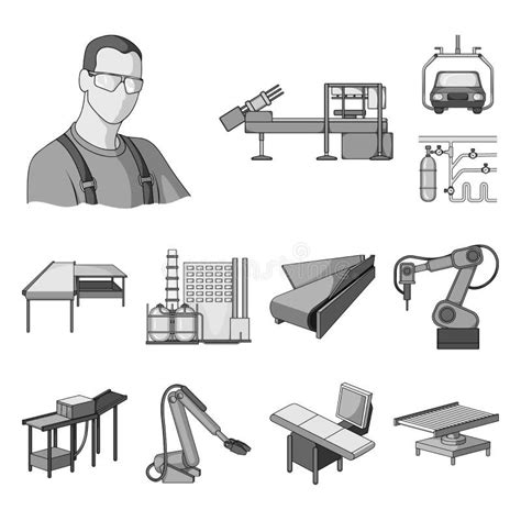Equipment And Machine Monochrome Icons In Set Collection For Design Technical Progress Of The