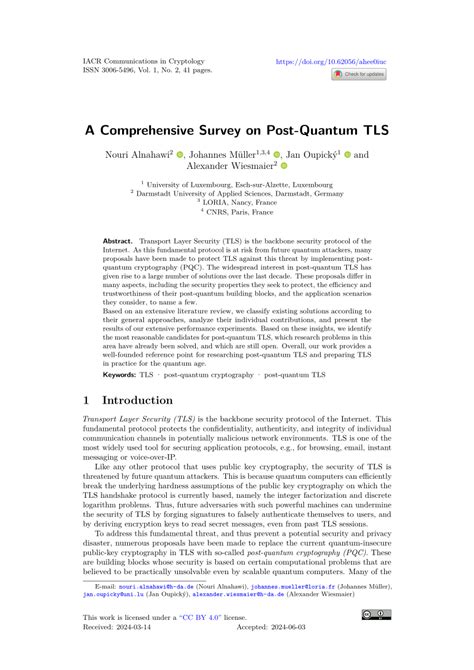 pdf a comprehensive survey on post quantum tls