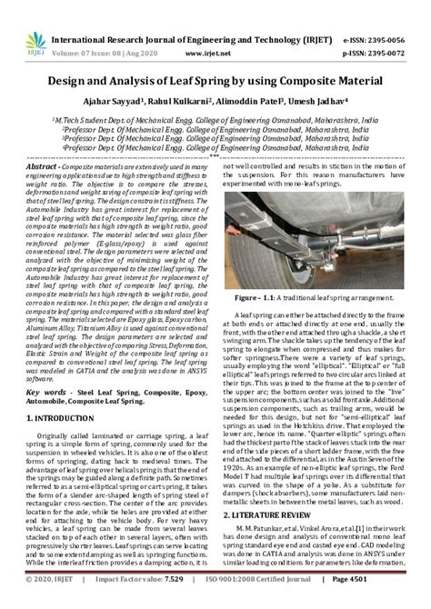 Pdf Irjet Design And Analysis Of Leaf Spring By Using Composite Material