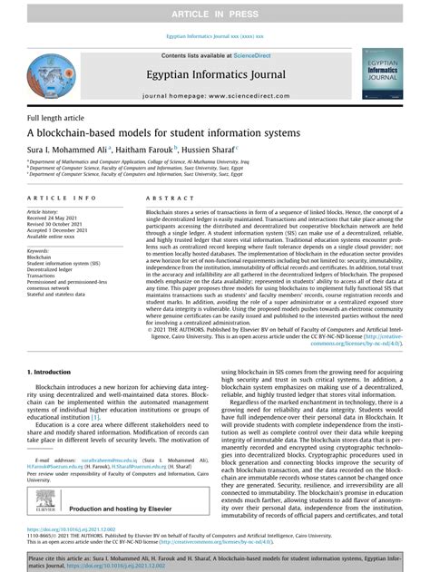 PDF A Blockchain Based Models For Student Information Systems