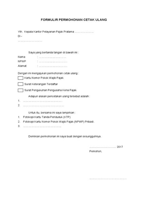 Contoh Formulir Cetak Ulang Npwp Pkp Skt Pajak Pdf