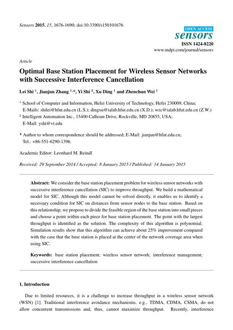 Pdf Optimal Base Station Placement For Wireless Sensor Networks With