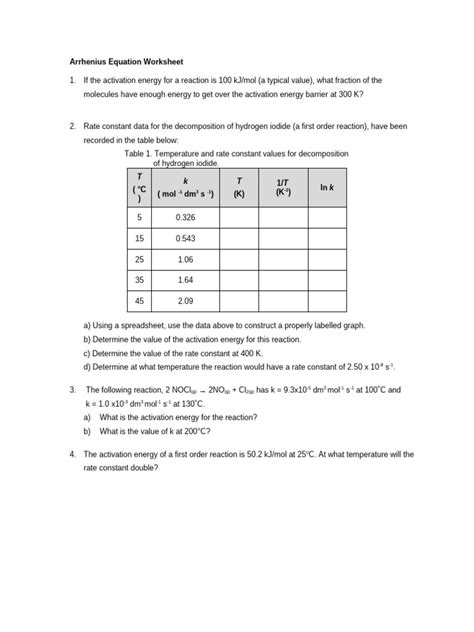 Arrhenius Equation Practice Problems Pdf