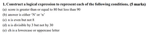 Solved 1 Construct A Logical Expression To Represent Each