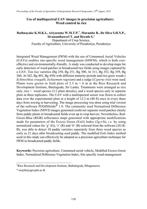 Pdf Use Of Multispectral Uav Images In Precision Agriculture Weed Control In Rice