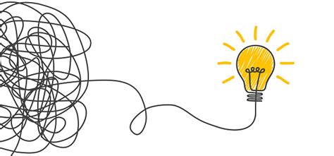아이디어 개념 복잡한 프로세스 전구 전구 기호 혁신 문제의 얽히지 않은 단순화의 창조적 프로젝트 관리 창의성 마케팅을 위한 단순한 비즈니스 개념을 유지하십시오 영감에 대한