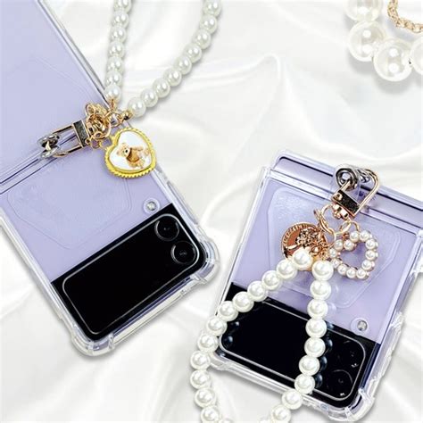 인기 갤럭시z플립 퍼스트 펄 진주스트랩 부착식 투명 팔레트 폰태그 홀더 Flip4 제트플립4 플립3 2 에이블리