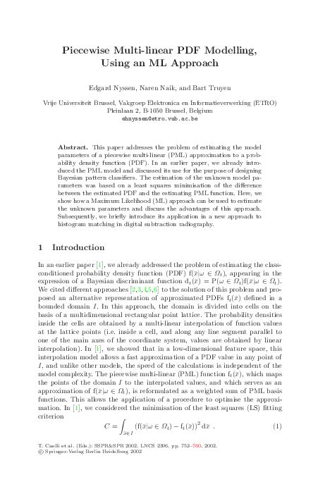 pdf piecewise multi linear pdf modelling using an ml approach