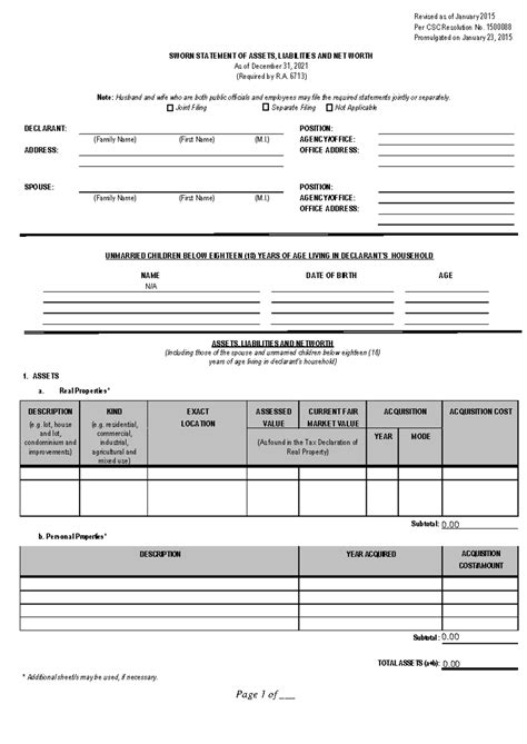 Saln Form 2021 Vzssc Page 1 Of Revised As Of January 2015 Per Csc Resolution No 1500088
