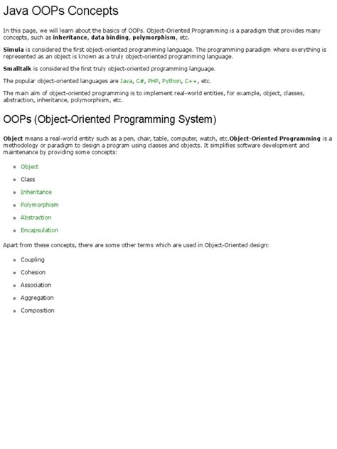 Java OOPs Concepts | PDF | Object Oriented Programming | Programming Paradigms