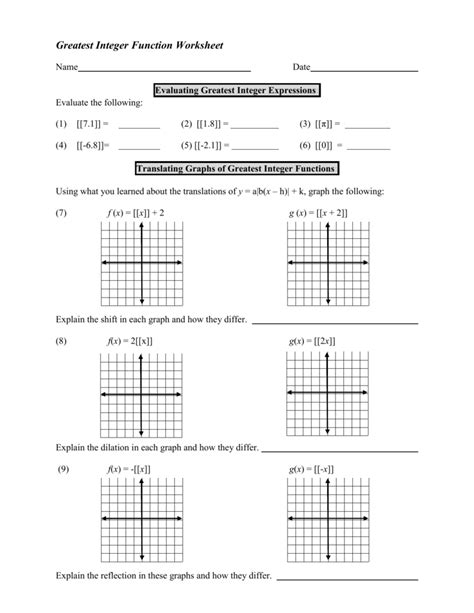 greatest integer function worksheet with answers