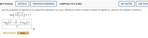 solved use the properties of logarithms to expand the