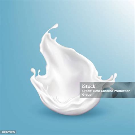 벡터 3d 현실적인 우유 튀김 파란색 배경 우유에 대한 스톡 벡터 아트 및 기타 이미지 우유 물이 튀는 방울 Istock