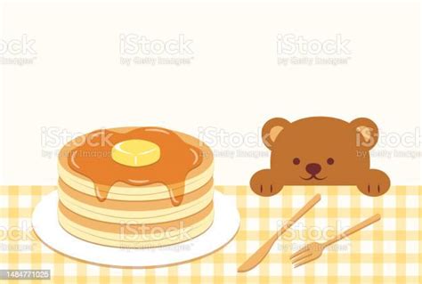 배너 카드 전단지 소셜 미디어 월페이퍼 등을 위한 곰과 팬케이크가 있는 벡터 배경 팬케이크에 대한 스톡 벡터 아트 및 기타 이미지 팬케이크 배경 주제 일본 Istock