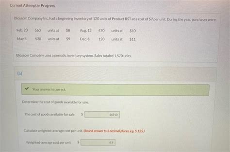 Solved Current Attempt in Progress Blossom Company Inc. had | Chegg.com