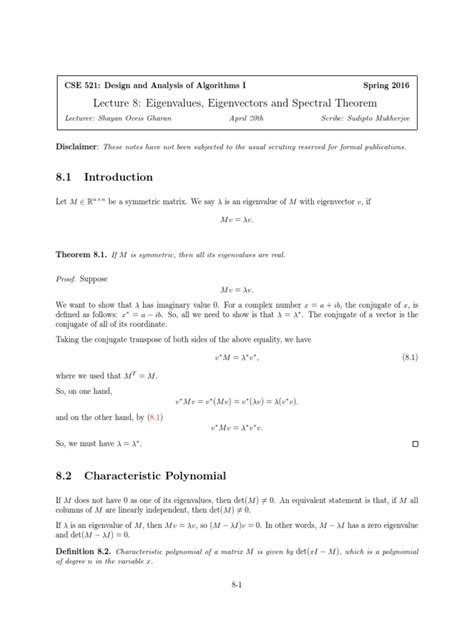 lecture 8 eigenvalues eigenvectors and spectral theorem pdf