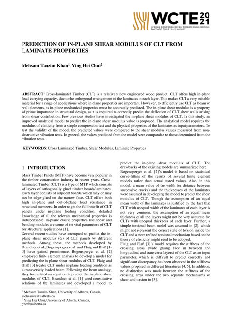 PDF PREDICTION OF IN PLANE SHEAR MODULUS OF CLT FROM LAMINATE PROPERTIES
