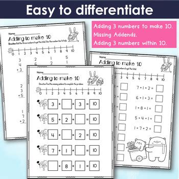 Adding Three Numbers To Make 10 First Grade Worksheets Adding 3 Addends