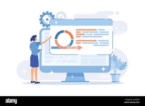 Woman Using Software Cartoon Character Working Process Workflow
