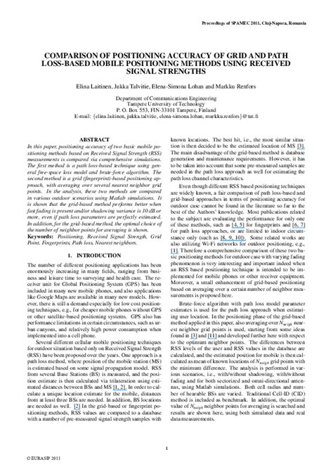 Pdf Comparison Of Positioning Accuracy Of Grid And Path Loss Based