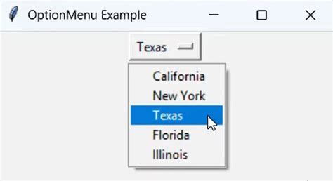 how to create an optionmenu in python tkinter