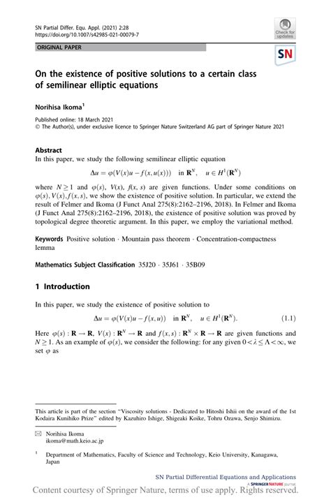 On The Existence Of Positive Solutions To A Certain Class Of Semilinear