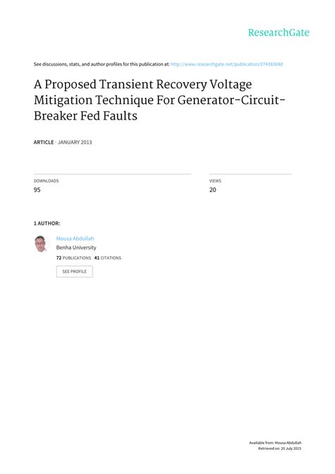 Pdf 50 A Proposed Transient Recovery Voltage Mitigation Technique For