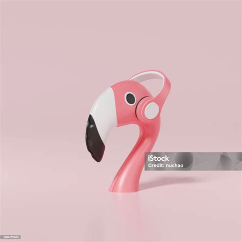 플라밍고 풍선 머리와 헤드폰 여름 최소한의 개념 3d 렌더링 헤드폰에 대한 스톡 사진 및 기타 이미지 헤드폰 홍학 유머 Istock