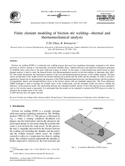Pdf Finite Element Modeling Of Friction Stir Welding Thermal And