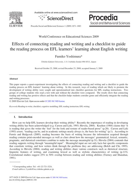 Pdf Effects Of Connecting Reading And Writing And A Checklist To Guide The Reading Process On