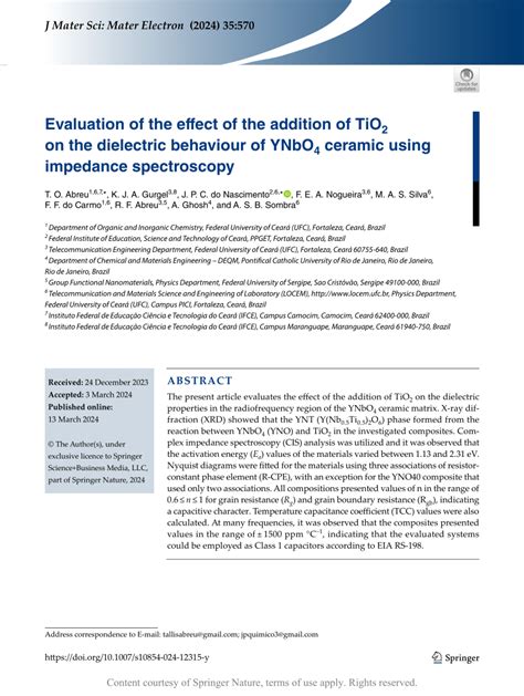 Evaluation Of The Effect Of The Addition Of Tio2 On The Dielectric Behaviour Of Ynbo4 Ceramic