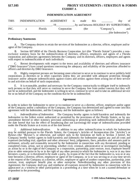 Indemnification Agreement For Directors And Officers Blank Fillable