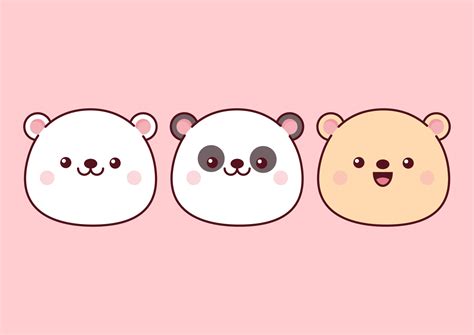 Conjunto De Panda Y Oso Cabezas En Kawaii Estilo 23605161 Vector En