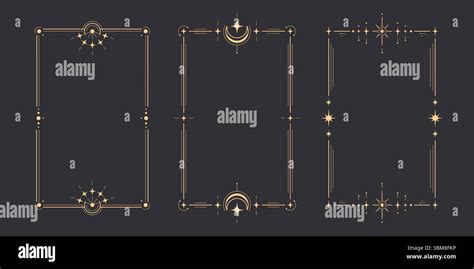 Golden Tarot Frame Collection With Celestial Moon Symbols On Dark