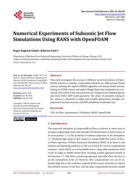 PDF Numerical Experiments Of Subsonic Jet Flow Simulations Using RANS With OpenFOAM
