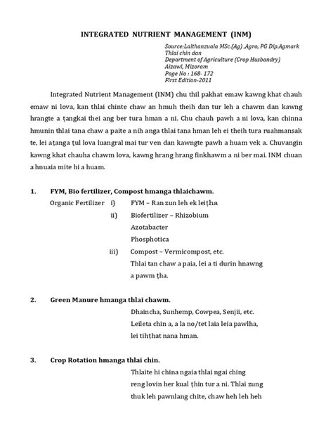 Integrated Nutrient Management (INM) | PDF